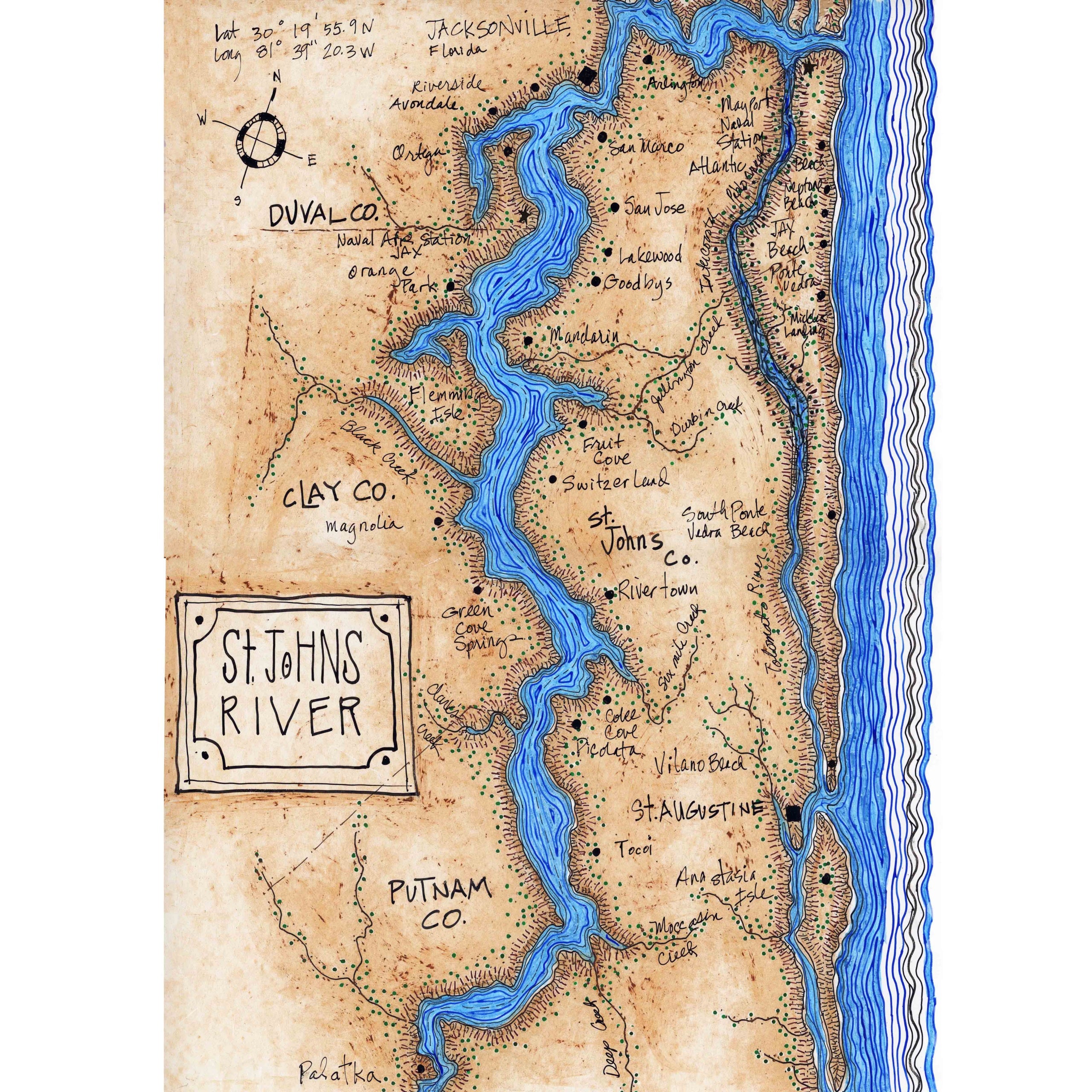 St. Johns River Map (NE Florida) | Julie C. Fetzer ART