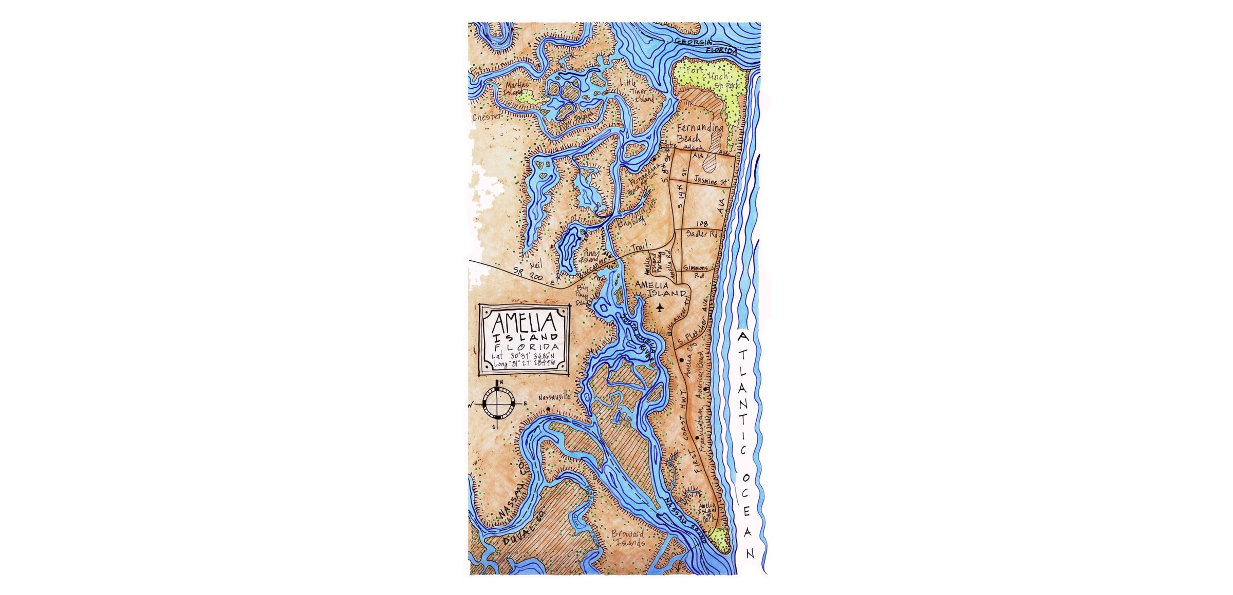 Amelia Island Florida Map Amelia Island Florida Map Print In
